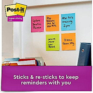 Post-it Super Sticky Notes, 3x3 in, 15 Sticky Note Pads, 2x the Sticky Power, Bright Colors, Post-it Notes, Super Sticky Note Pads, Stick Notes, Sticky Pad, Colorful Sticky Notes Pack (654-15SSCP)