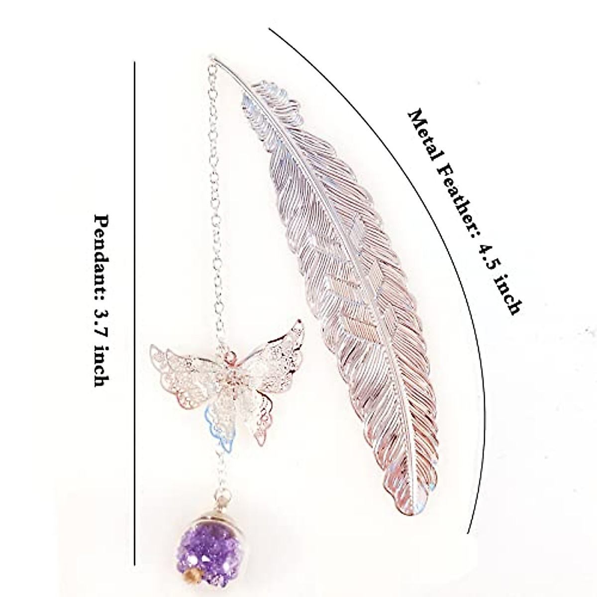 Metal Feather Bookmark, Vintage Book Marks with 3D Butterfly and Glass Beads Dry Flower Pendant, Mother's Day, Christmas for Women, Men Book Lovers Creative Gifts Bookmarks