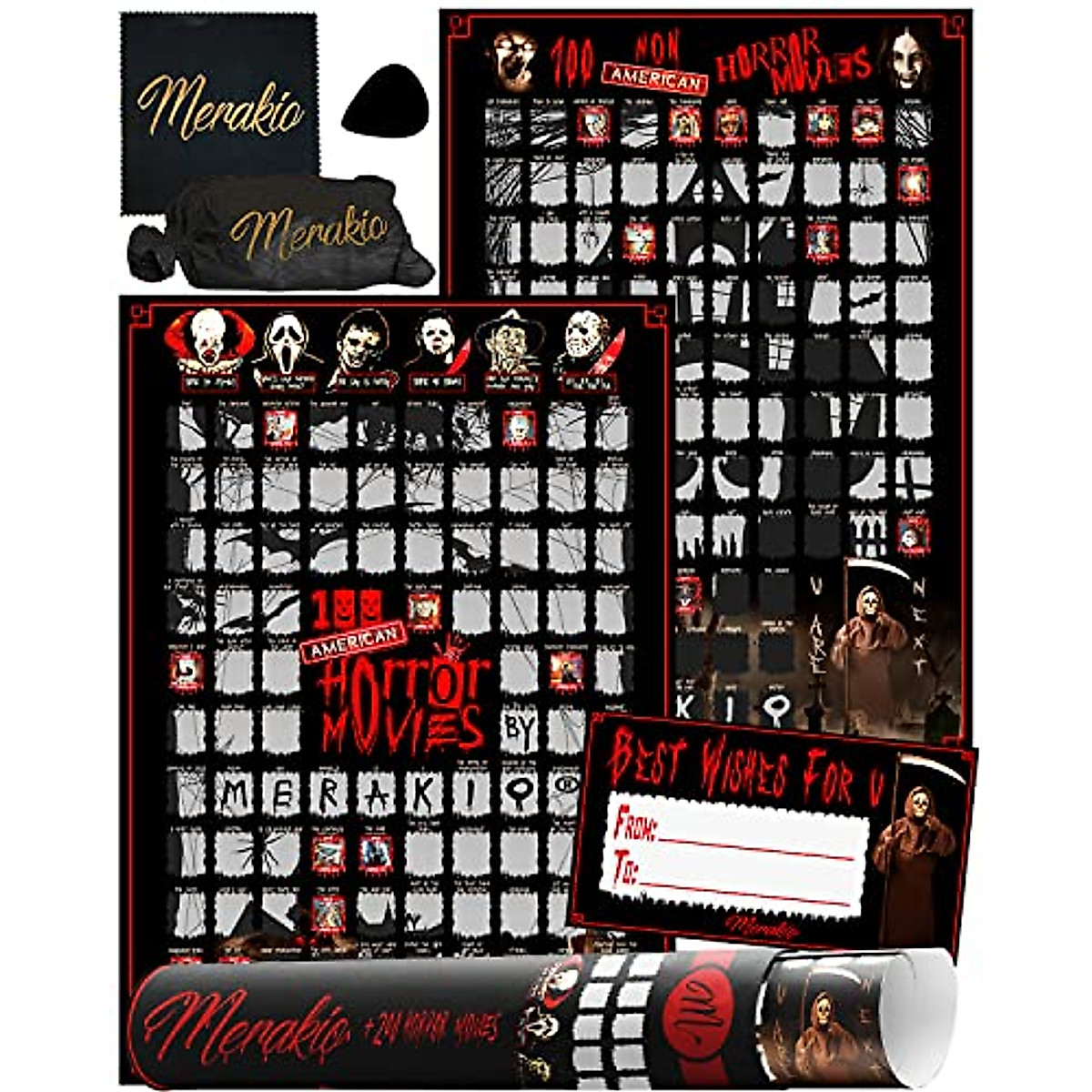 Merakio Horror Movie Scratch Off Poster, 100 Horror Movies Scratch Off Poster, Horror Movie Posters, Movie Scratch Off Poster, Top 100 Movies Scratch Off Poster, 100 Movies Scratch Off Poster