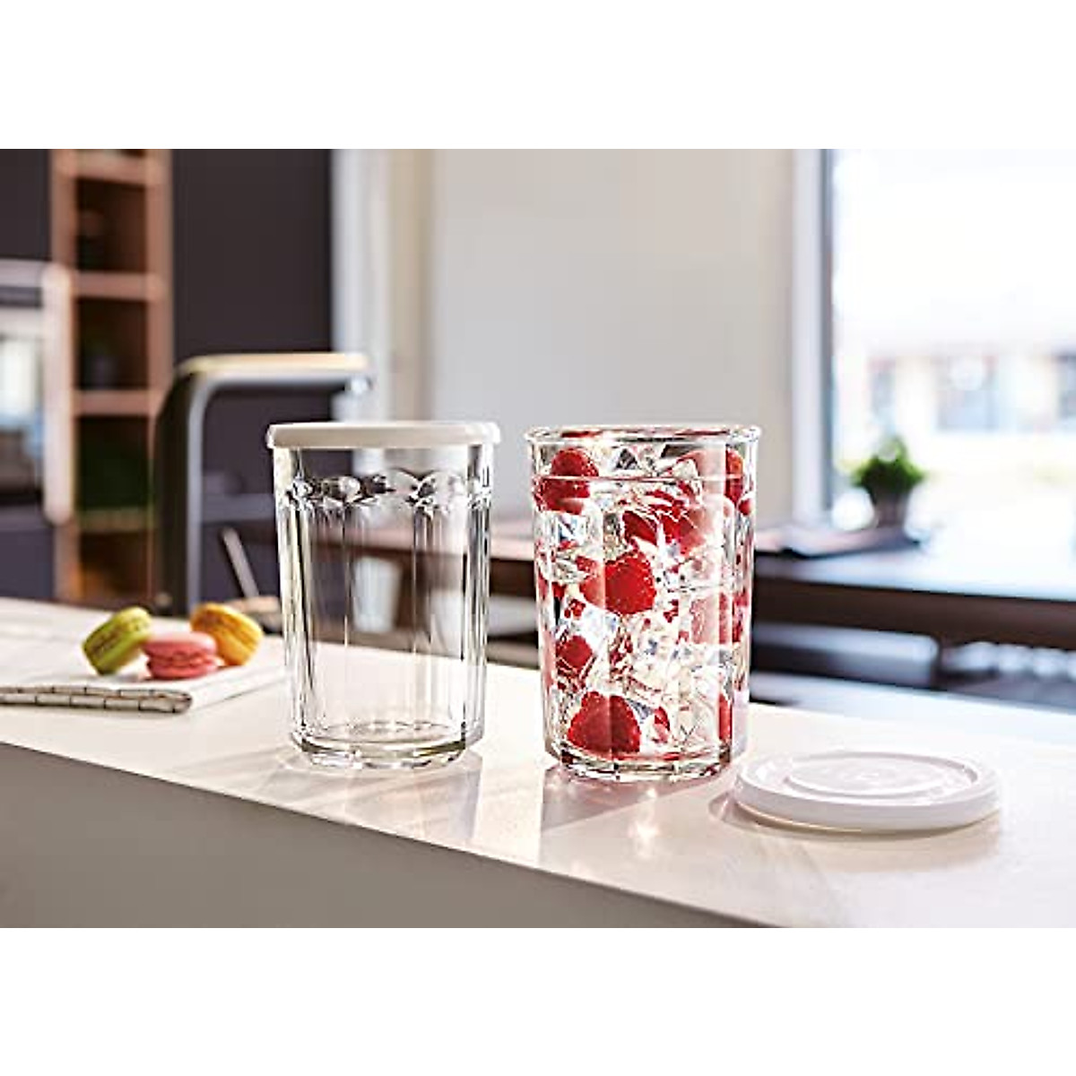 Luminarc Arc International Working Glass Storage Jar/Cooler with White Lid, 21-Ounce, Set of 4