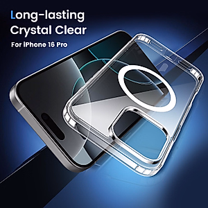 Temdan for iPhone 16 Pro Case Clear, [Compatible with Magsafe][Anti-Yellowing][Military-Grade Protection] Shockproof Slim Magnetic Phone Sleeve Case for iPhone 16 Pro, Transparent