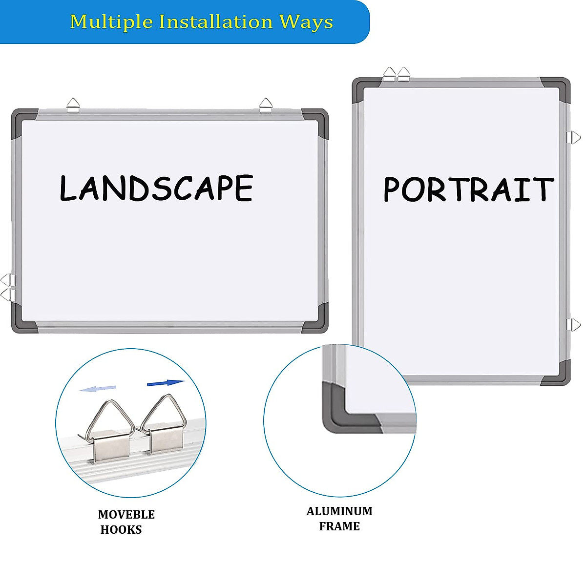 Dry Erase White Board 12" x 16" Hanging ,8 Magnetic Markers ，6 Magnets,Portable Writing, Drawing & Planning Small Whiteboard Easy to Clean Wall Whiteboard for Office School, Kids, Home