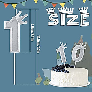 3inch Crown Number Candle, 3D Birthday Number Candle Cake Topper with Crown Cake Numeral Candles Number Candles for Birthday Anniversary Parties (Silver, 1)