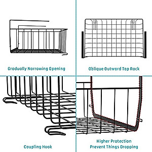 iSPECLE Under Shelf Basket and Stackable Under Shelf Basket, 6 Pack Black Wire Basket Under Shelf for Storage and 4 Pack Black Wire Storage Basket for Storage Pantry, Bundle Sales - Set o