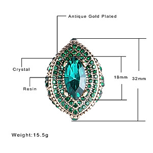 CKHAO Women Ring - Big Size Antique Gold Plated Turkish Style Green Gemstone Vintage Girls Ring Women Jewelry 0769GREEN (8)