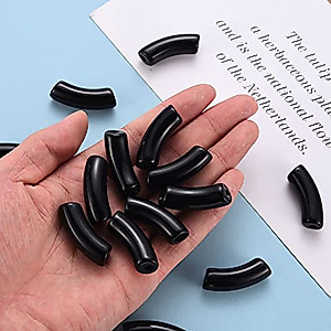 Spritewelry 133pcs/500g Opaque Acrylic Beads Imitation Gemstone Curved Tube Black Twist Long Tube Curved Spacer Tube Hollow Finding Beads Seed Loose Glass Beads for Jewelry Making