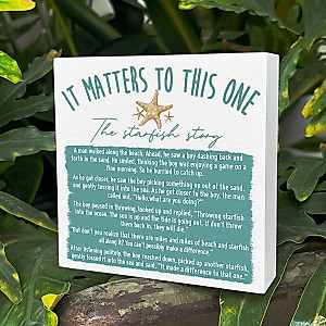 Farmhouse Beach Wooden Box Sign, The Starfish Story, Summer Beach Decor for Home Bedroom Bathroom, Inspirational Beach House Ocean Nautical Decoration, Beach House Gifts for Women Men New House