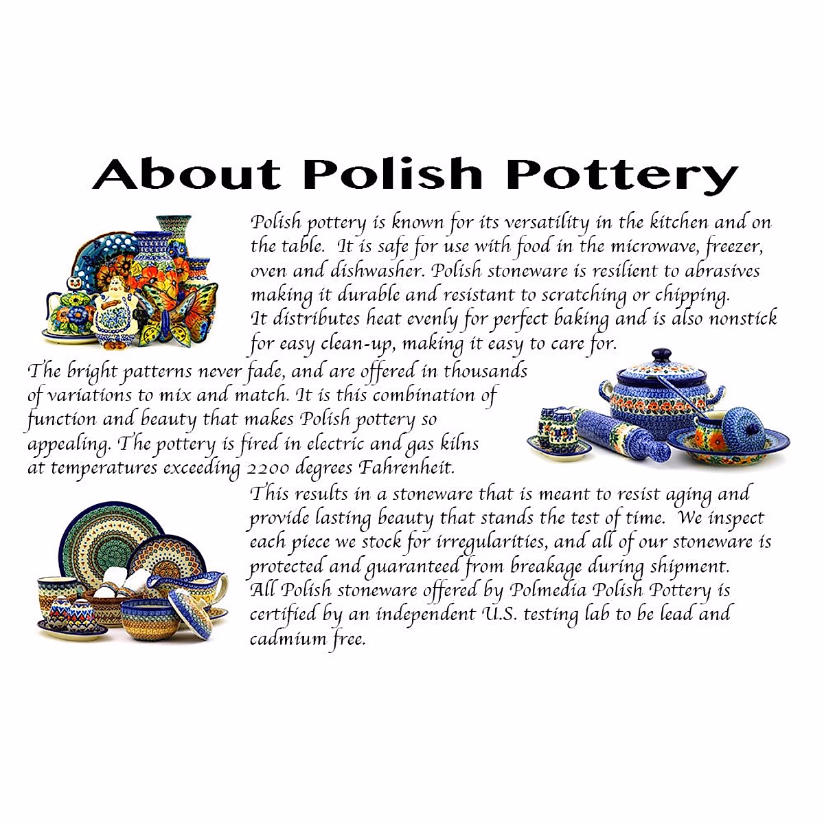 Authentic Polish Pottery 7-inch Bowl made by Ceramika Artystyczna (Blue Fan Flowers Theme) + Certificate of Authenticity