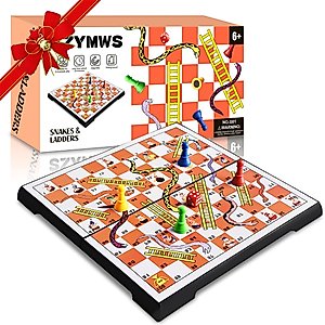 Magnetic Folding Snakes & Ladders Game Set 11.8 inch Portable Family Fun Board Game for All Ages-in Storage（Large Size 30x30cm ）