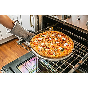 Cuzi Gourmet 4-Piece Large Pizza Stone Set - 13" Thermal Shock Resistant Cordierite Pizza Stone with Handle Rack, 19" Natural Bamboo Pizza Peel & Pizza Cutter - Large Baking Stone for Grill and Oven