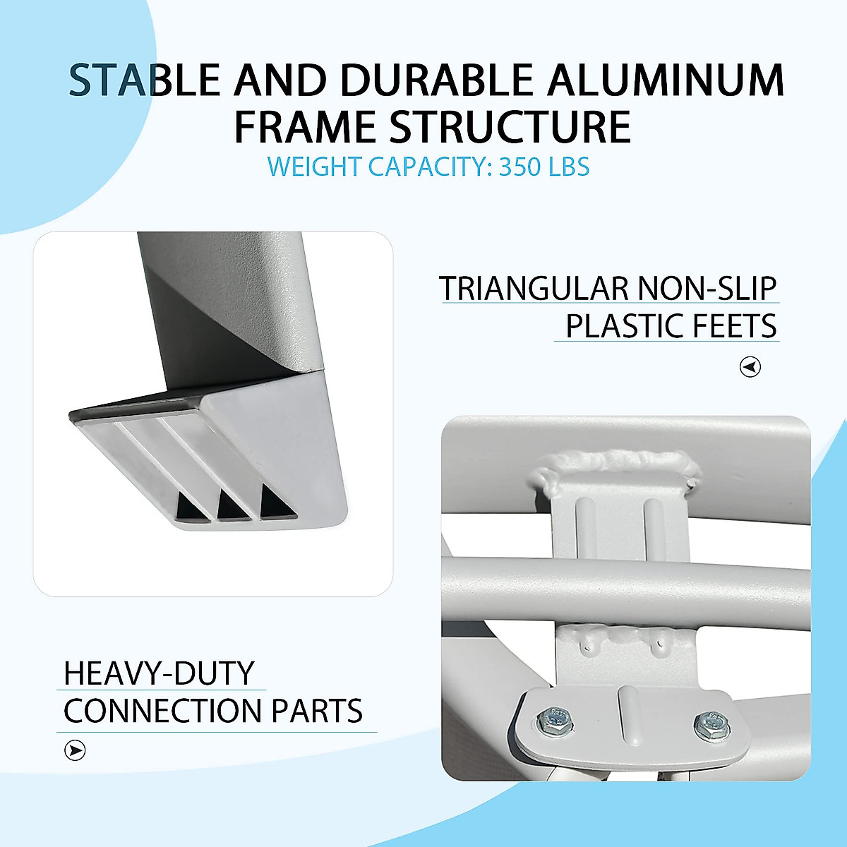 Domi Pool Lounge Chairs Set of 3, Adjustable Aluminum Outdoor Chaise Lounge Chairs with Metal Side Table, All Weather for Deck Lawn Poolside Backyard -Navy Blue Textilene