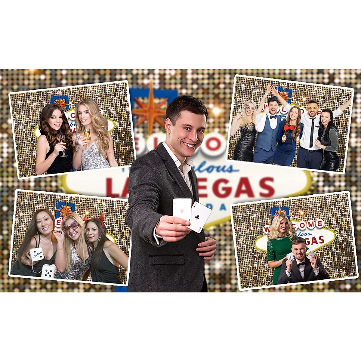 Cenven Welcome to Las Vegas Backdrop Fabulous Casino Night Poker Party Movie Themed Photography Background Gold Luxury Prom Costume Dress-up Birthday Party Supplies 7x5FT