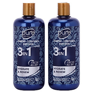 3-in-1 Men's Shower Gel, Shampoo and Face Wash - Paraben & Sulfate Free, Keeps You Fresh All Day! 2 Pack.