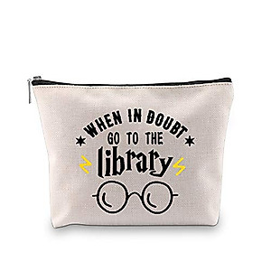 Literary Book Themed Zipper Pouch Canvas Pen Pencil Case Pouch Pen Organizer Bag Gifts for Book Lovers, Readers, Librarian and Bibliophiles (library bag)