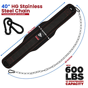 RDX Dip Belt for Weight Lifting, Heavy Duty 36 Inch Adjustable Steel Chain, Dipping Belt Chin Pull Ups Gym Training Bodybuilding Powerlifting Fitness Workout, 6” Padded Neoprene Back Support Men Women