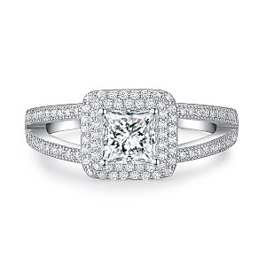 ZLAEBL 1.48 Carat Sterling Silver Split Shank Double Row Princess And Halo Pave Set Princess Cut Moissanite Engagement Ring Diamond Rings (1 Carat Center Stone),7