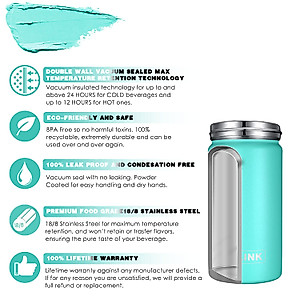 GLINK 12oz Kids Stainless Steel Water Bottle with Straw, Wide Mouth Double Wall Vacuum Insulated Water Bottle Leakproof for Toddler, Straw Lid and Spout Lid with New Rotating Rubber - Turquoise