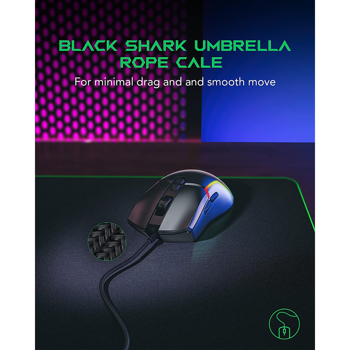 Black Shark Gaming Mouse Wired, USB Computer Ergonomic Mouse with 7 Adjustable DPI Up to 10,000, 7 Programmable Buttons, 5 Modes RGB Backlight, Optical Gamer Mice for Windows PC Laptop Mac