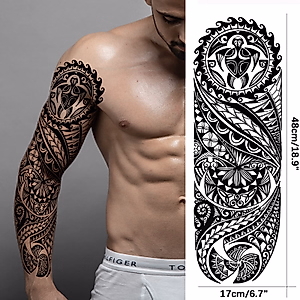 Tribal Totem Temporary Tattoo Sleeve for Men Women, 4-Sheet Full Arm Large Hawaiian Tribal Viking Fake Tattoo Sleeve Adult and 4-Sheet Black Polynesian Turtle Half Temp Tatoo Sticker Leg Makeup Body Art