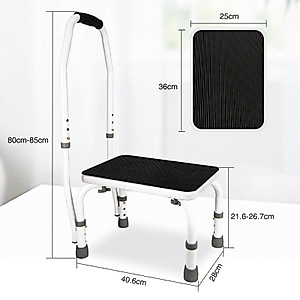 Step Stool with Handle, Adjustable Step Stool, Bed Step for High Beds for Adults, Elderly Bedside, Height Adjustable Elderly Step Stool, Padded Non-Slip Hand Grips, Heavy Duty Holds 330 Lbs