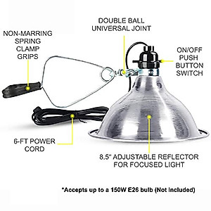 Simple Deluxe HIWKLTCLAMPLIGHTM Clamp Lamp Light with 8.5 Inch Aluminum Reflector Up to 150 Watt E26 Socket (No Bulb Included) 6 Feet 18/2 SPT-2 Cord, 1-Pack , Silver