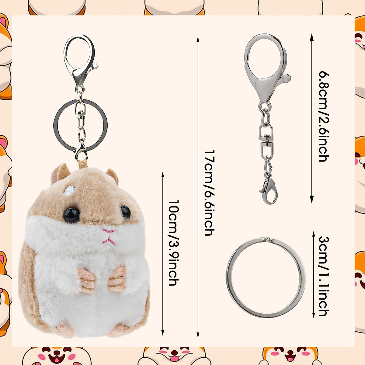 UTENEW 2 Pack Plush Hamster Keychains Stuffed Animal Keyring Pendant Purse Backpack Handbag Charms