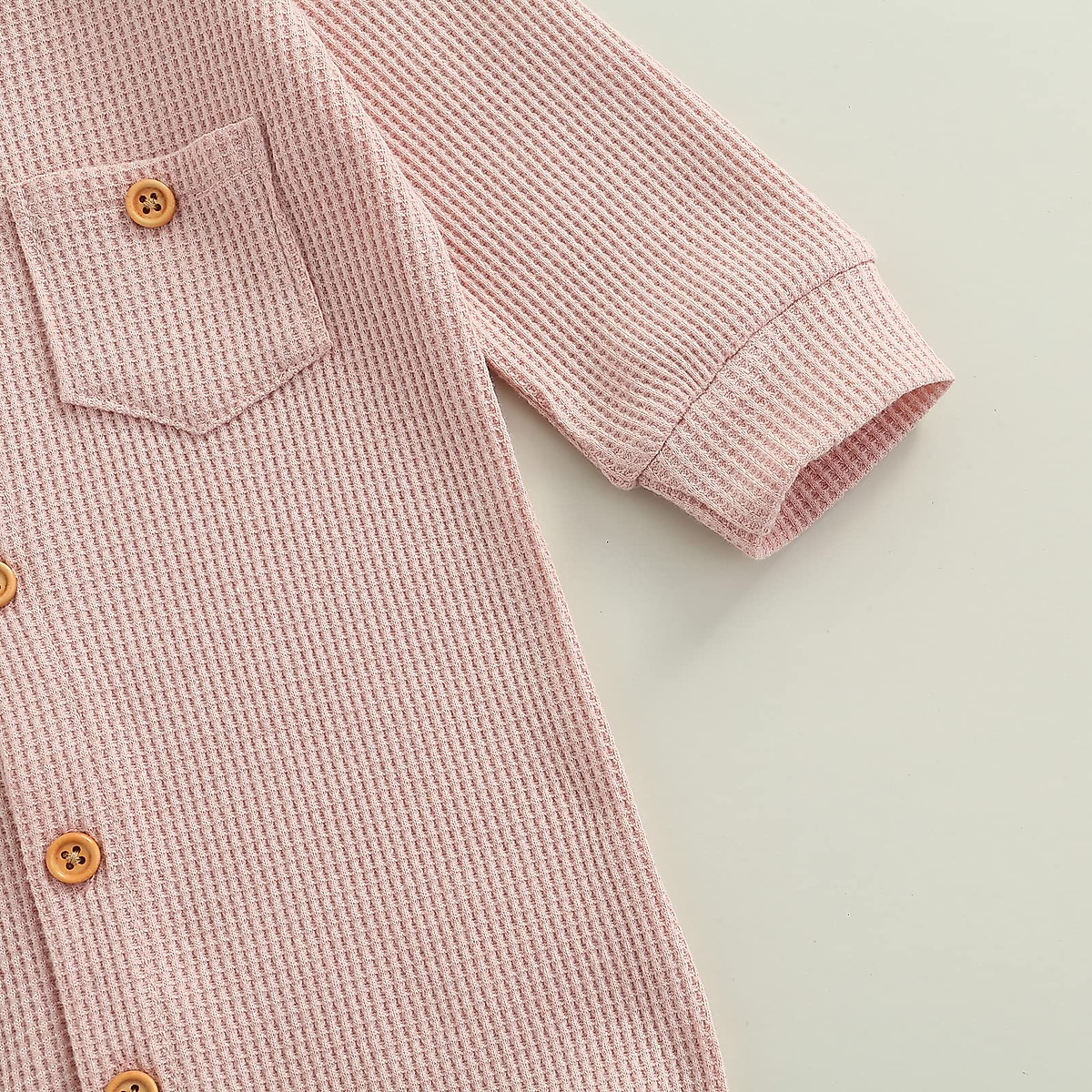 NANYKNIGHTY Toddler Baby Boy Girl Romper Unisex Infant Clothes Waffle Fabric Solid Long Sleeve Buttons Hooded Jumpsuit One-piece (Pink, 6-12 Months)