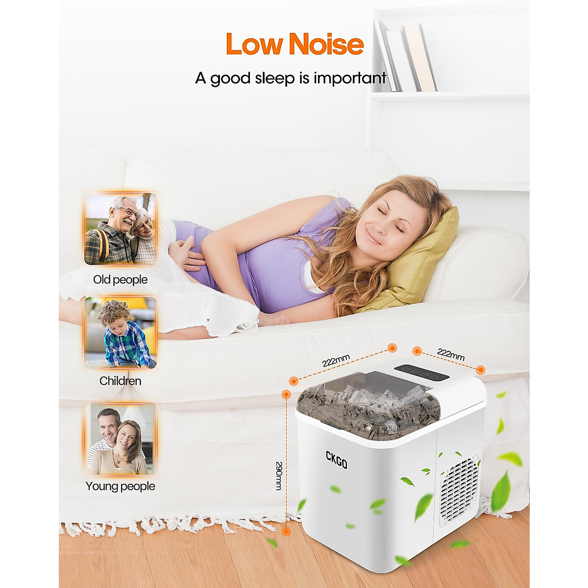 Smart Ice Maker Countertop, Compact Wi-Fi Ice Machine with App Control, 33 lbs per Day 9 Cubes in 6 Mins 2 Sizes Bullet Ice Makers Self-Cleaning Ideal for Home Kitchen Camping RV