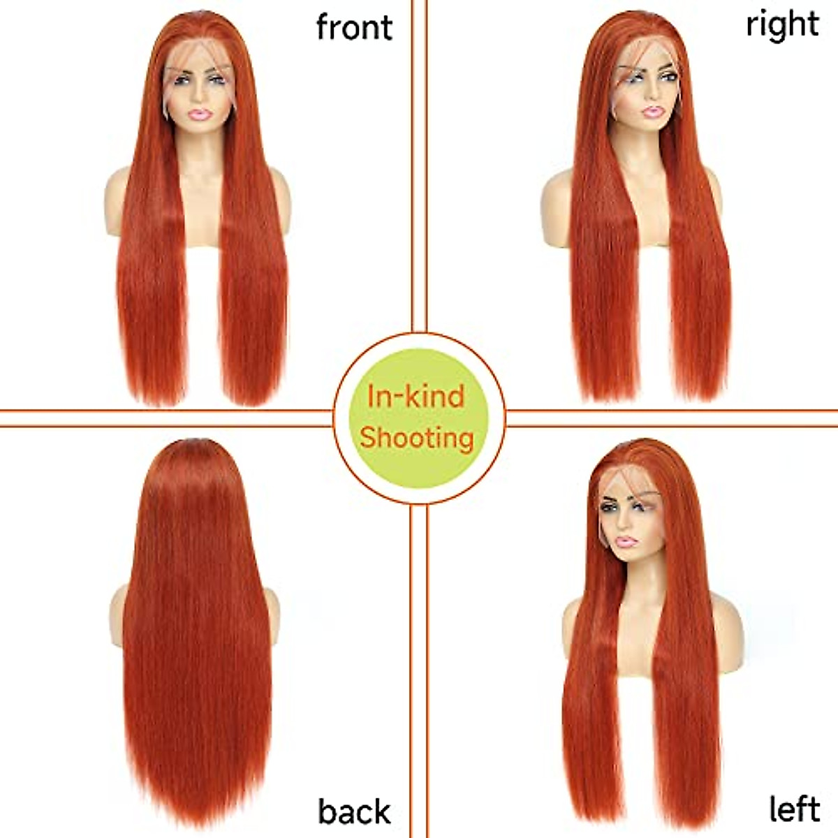 Ginger Orange Lace Front Wigs Human Hair Pre Plucked Straight 13x4 HD Lace Frontal Human Hair Wigs Ginger Wig Lace Front Human Hair with Baby Hair 180% Density Ginger Human Hair Wig 22 Inch