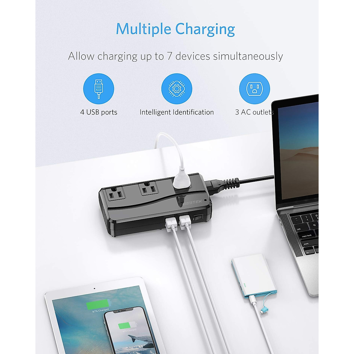 BESTEK Power Converter Adapter 220V to 110V Voltage Converter International Outlet Adapter with 6A 4 -Port USB Charging and UK/EU/AU/US Universal Travel Adapter(Black)