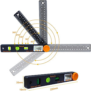 Rainyb Digital Angle Finder Tool 7inch 0-360 degree LED Digital Protractor with Horizontal Vertical Bubble Levels and Ruler Meter Accurate Tools for Carpenters,Woodworkers,Fabricators