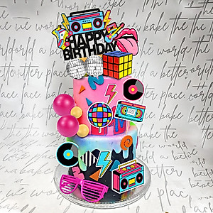 20 PCS 80s 90s Cake Toppers Retro Hip Hop Cake Decorations for Born in the 80's 90’s Decade Throwback Party Decorations Supplies (style 1)