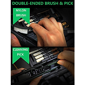 Funryer Universal Gun Cleaning Kit Pistol 9mm .38 .22 .40 .45 Caliber for Handgun Hunting Shooting with Bronze Bore Brush & Brass Jag Oil Bottle