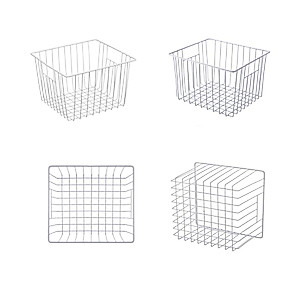 Freezer Organizer Baskets, Refrigerator Deep Metal Wire Food Storage Divider, Household Container Bins with Handles for Kitchen Cabinet, Pantry, Closet, Car, Bathroom, Office - Pearl White (3)