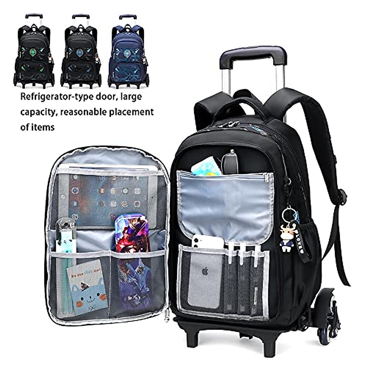 CUSALBOY Anime School Bags student Oxford Cloth Vacation Backpack Travel Bag Luggage Trolley Case with Six Wheels Laptop backpack (blue 2)