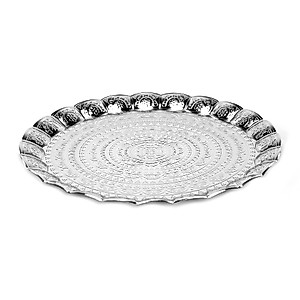 Luxury Turkish Ottoman Nostalgic Tray, Round Golden Serving Tray, Decorative Serving Plate, Coffee, Tea, Breakfast Tray, Home Table Decor, Color: Silver