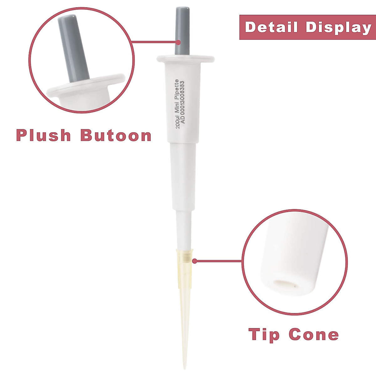ONiLAB Mini Fixed Volume Pipette Manual Single Channel Pipettor, Laboratory Micro Pipette ，Micropipette Volume 200μl Gray