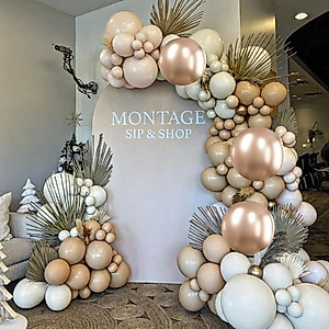 White Sand Balloons Set, 60 Packs 12 Inch Double Stuffed Beige Boho Balloons with Metallic Chrome Champagne Nude Neutral Cream Balloon for Bridal Shower Baby Shower Birthday Wedding Party Decoration