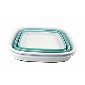 SAMMART 15L (3.9 gallons) Collapsible Plastic Washing Tub - Foldable Washtub - Portable Washing Basin - Space Saving Easy Storage (Lake Green+Grey (Set of 2))