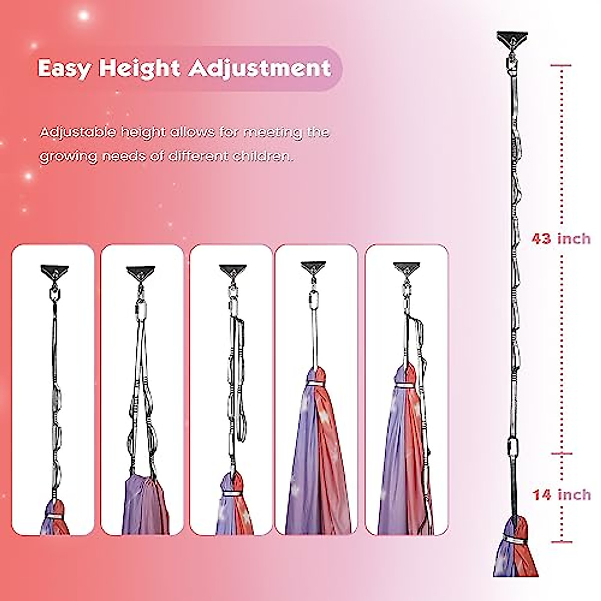 Sensory Swing Indoor/Outdoor for Kids & Adults with Cartoon Fabric, Double Layer, Holds 300 lbs (Pink) - 360 Swivel Ceiling Swing