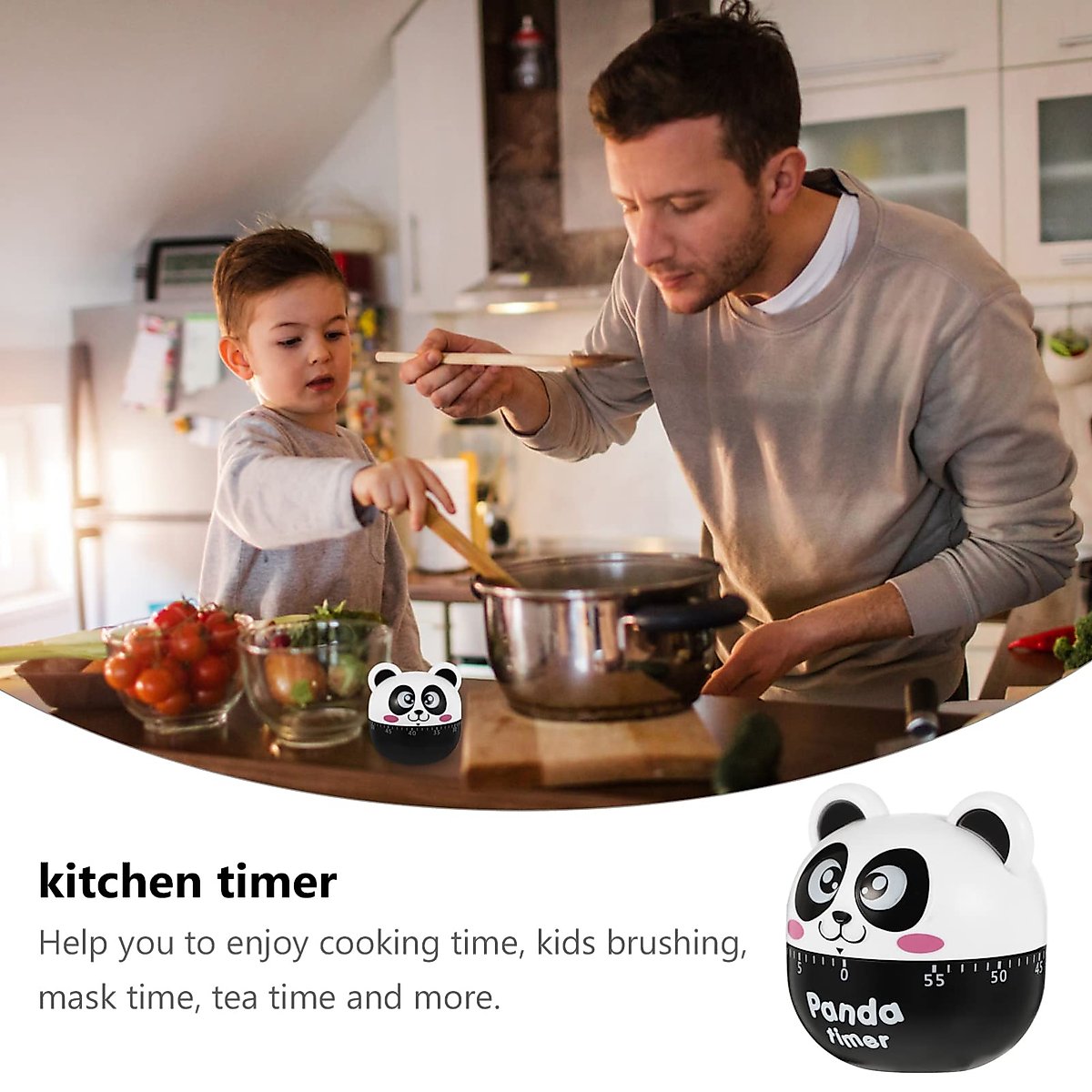 Panda Mechanical Kitchen Timer, Panda Mechanical Timer Cute Panda Timer for Kids, 60 Minutes Manual Countdown Timer Home, Study and Work Timer Reminder Cooking Animal Cooking Timer (Black)