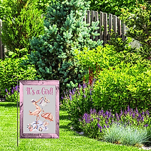 It's A Girl Stork Garden Flag Baby Shower Gender Reveal Party Decorations 12x18 Inch Double Sided Baby Girl Garden Flag Newborn Baby Birth Announcement Lawn Yard Sign Welcome Home Baby Banner Pink