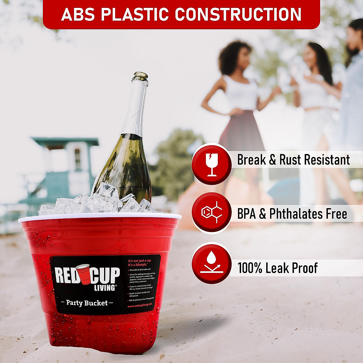 Reusable Red Party Bucket, Ice Bucket, Wine Cooler, Kitchen Set, Champagne Bucket, Wine Bucket, Beer Bucket, Snack Cup, Bottle Cooler, Ice Tub, BBQ Set, Large Ice Bucket | BPA Free | Strong & Sturdy