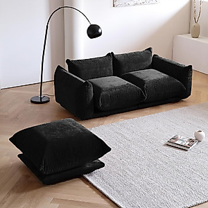 JACH Mid-Century Modern Comfy Ottoman, Chenille Sofa Footrest Couch with Thick Cushion, 26" Foot Stool Furniture for Small Spaces Living Room Bedroom Office Apartment, Black
