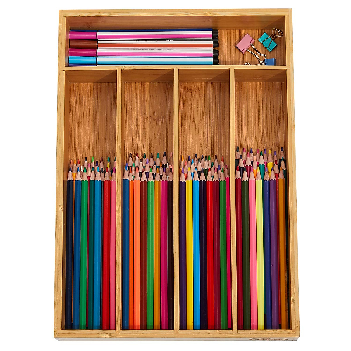 Ohwin Bamboo Drawer Organizers Kitchen Silverware Organizer with 5 Compartments, Flatware Drawer Organizer Tray - Bamboo Hardware Organizer Cutlery and Utensil Tray, Perfect for the Kitchen, Bathroom