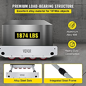 VEVOR All-Terrain Mover Dolly, 30" L x 18.5 "W x 5.5" H Piano Dollies w/ 1874 lbs Load Capacity, Furniture Dolly with 8 Casters, Heavy Duty Alloy Dolly Truck for Heavy Appliance Handling and Moving