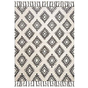 SAFAVIEH Kenya Collection Area Rug - 8' x 10', Black & Ivory, Hand-Knotted Moroccan Tribal Tassel Wool, Ideal for High Traffic Areas in Living Room, Bedroom (KNY910H)