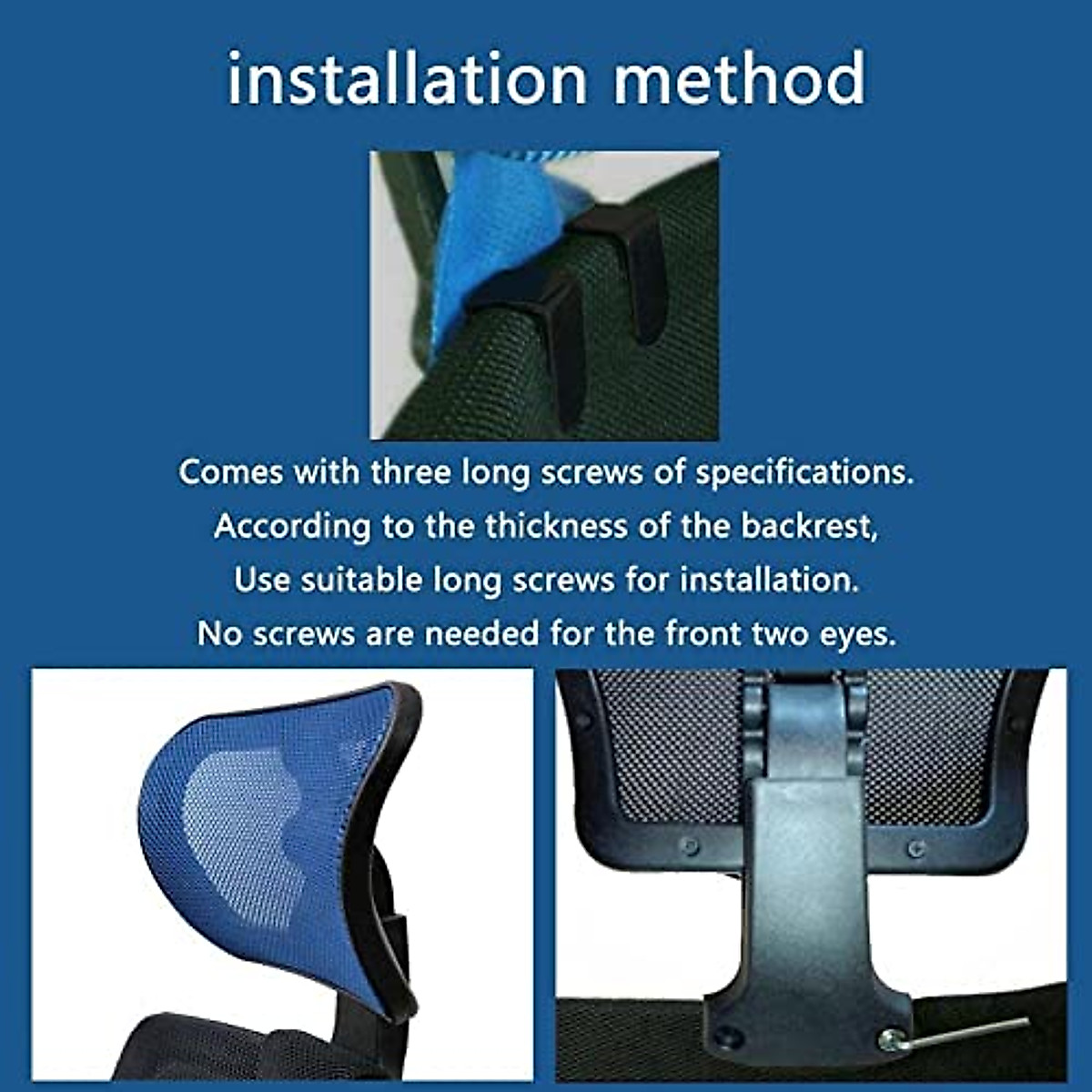 Chair Headrest Pillow Attachment Office Chair Mesh Head Rest Black Mesh Nylon Frame Head Support Cushion Clip Universal Adjustable Height Head Elastic Pillow,Headrest Only (Black, 2.6 Fixing Clips)