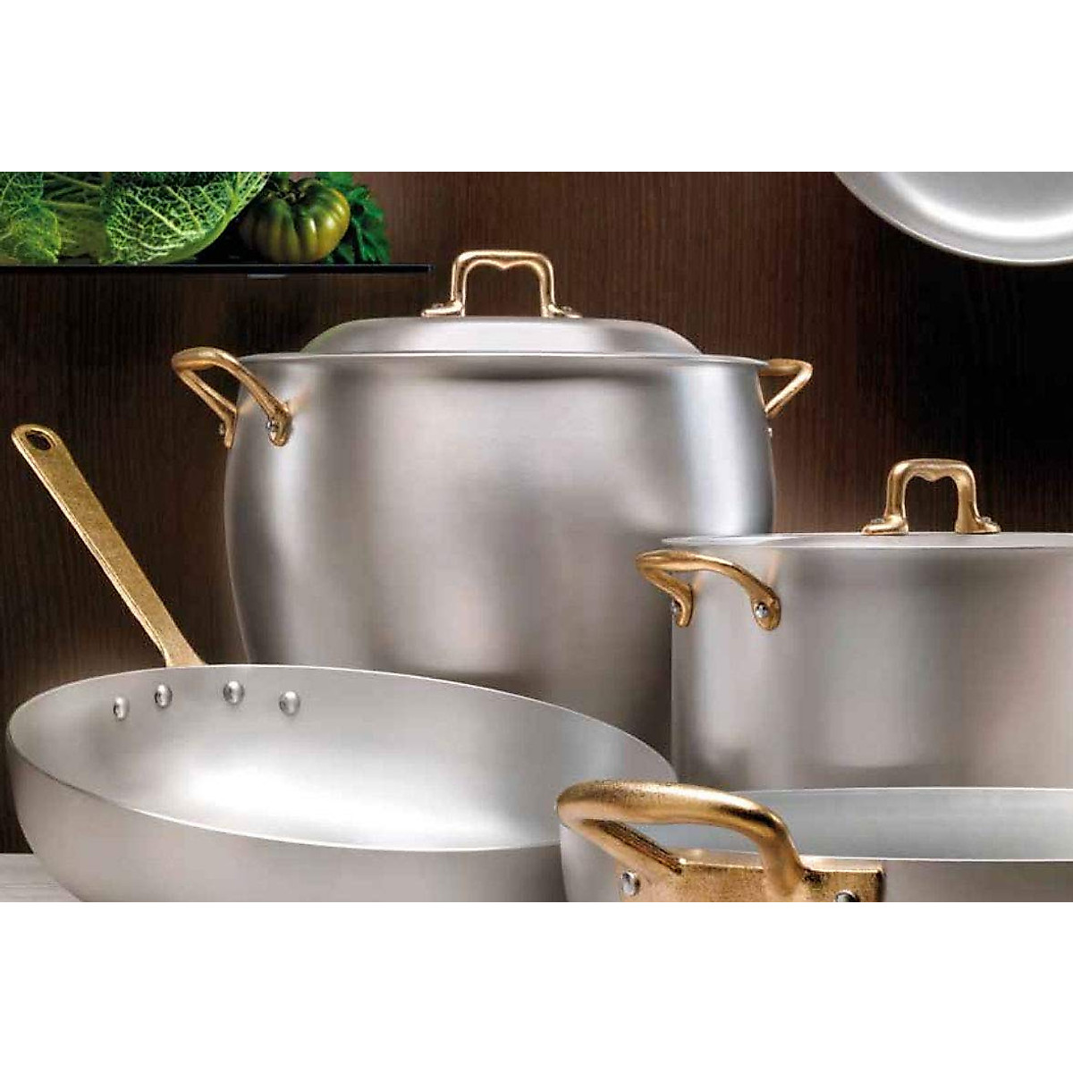 Ottinetti 32cm "Donna" Brushed Aluminium Wok With Flat Bottom, Medium, Silver