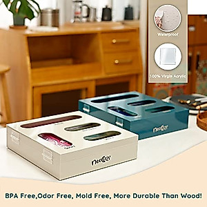 NeoCozi Ziplock Bag Organizer for Drawer or Cabinet, Acrylic Kitchen Drawer Organizer for Gallon, Quart(or Slider), Sandwich and Snack Food Baggies, Gift Option - Light Khaki